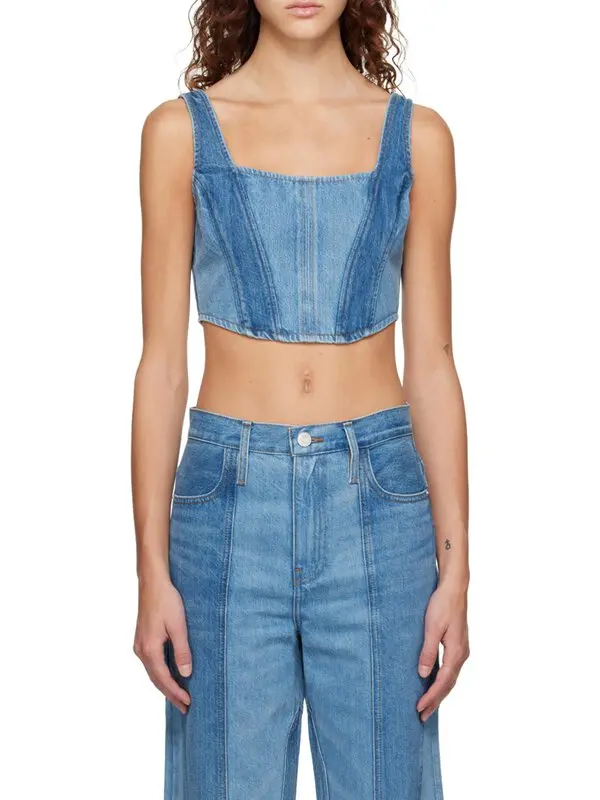 FRAME Square Neck Denim Corset - Blue