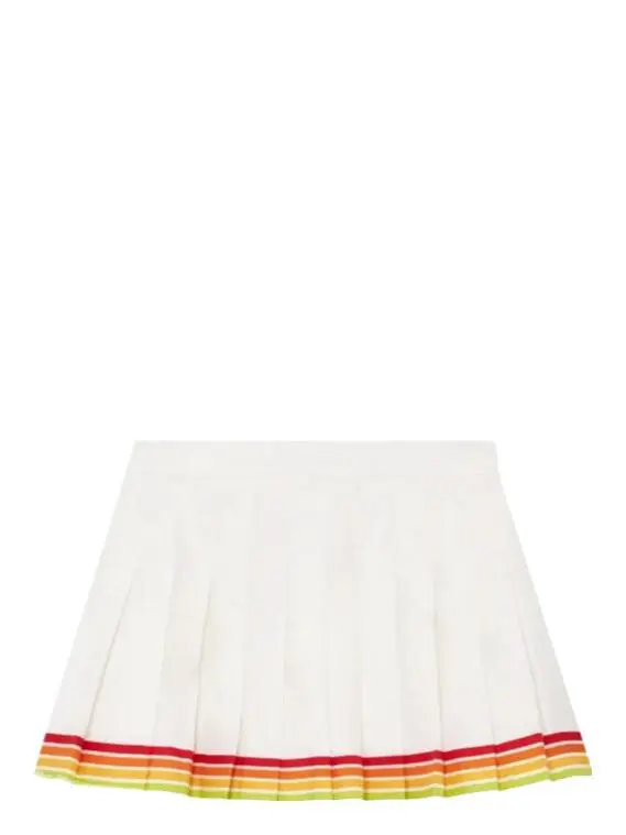 Casablanca Pleated Silk Twill Skirt With Striped Hem - White/printed Multicolor