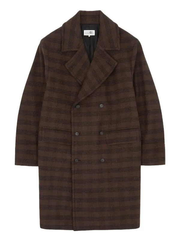 MAISON MARGIELA Double-breasted Checked Long Coat - Brown And Black