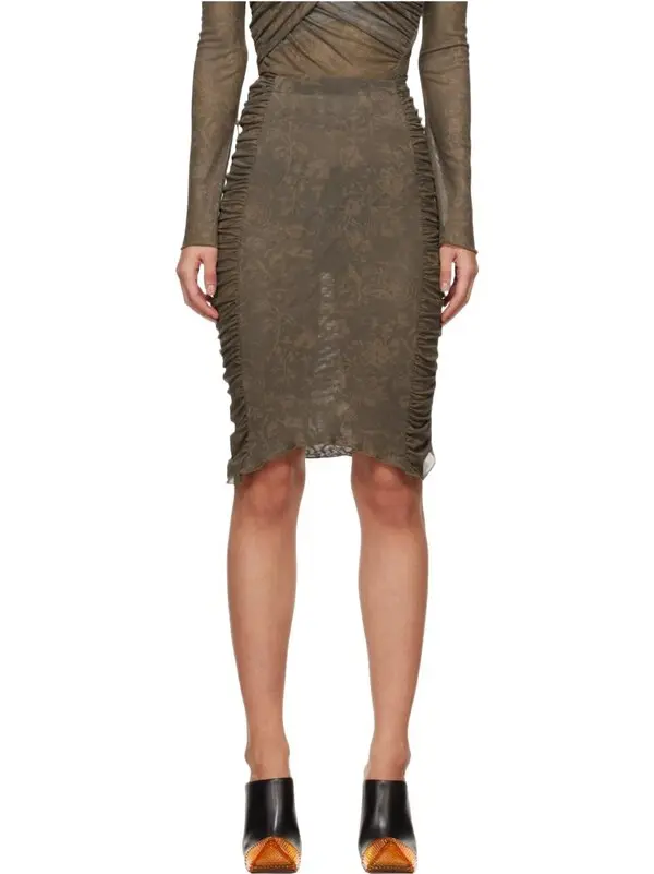 JADE CROPPER Ruched Midi Skirt - Khaki Beige