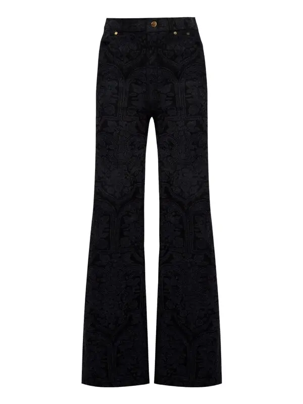 La DoubleJ Paisley Print Wide Leg Jeans - Black