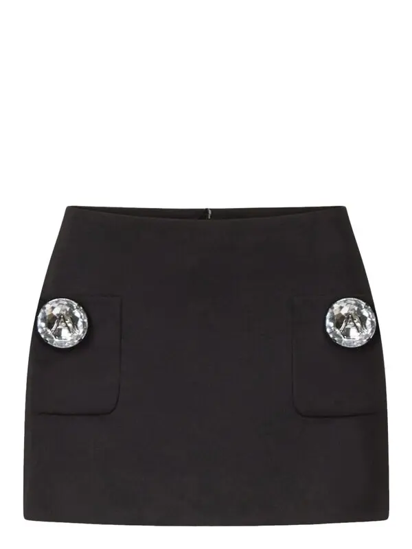 AREA Crystal Embellished Wool Mini Skirt - Black