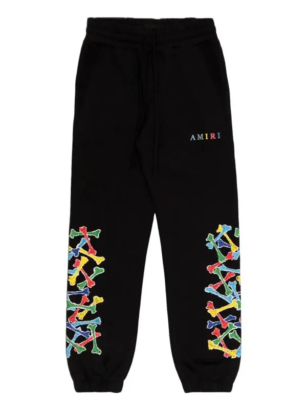 Amiri Cotton Track Pants With Multicolor Bone Print - Black