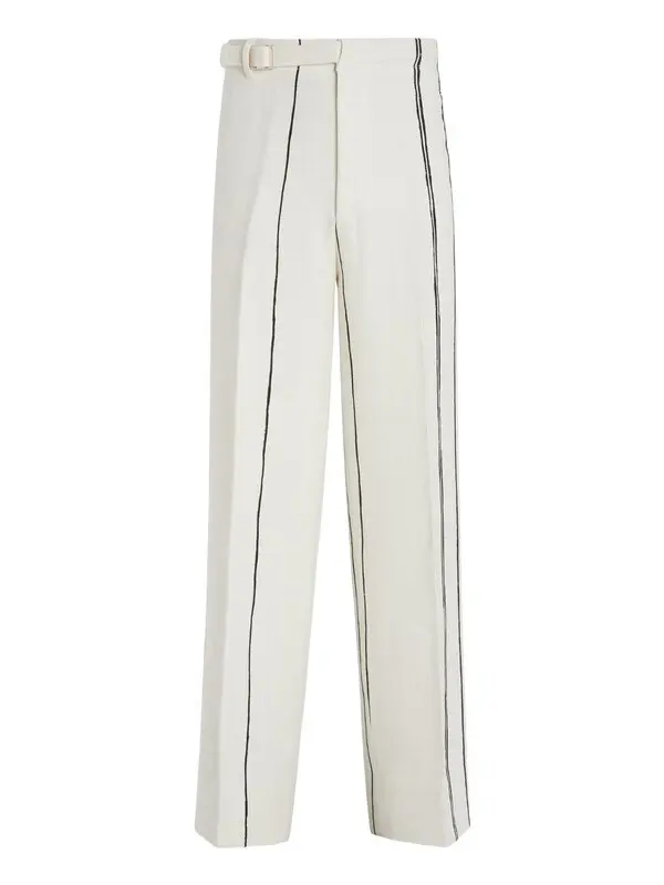 Zegna Oasi Lino Stripe Pattern Casual Pants - White
