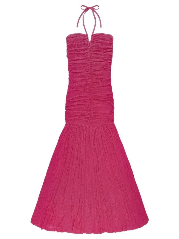GANNI Halterneck Stretch Lace Dress - Pink