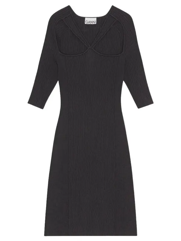 GANNI Cut-out Detailed Knitted Mini Dress - Black