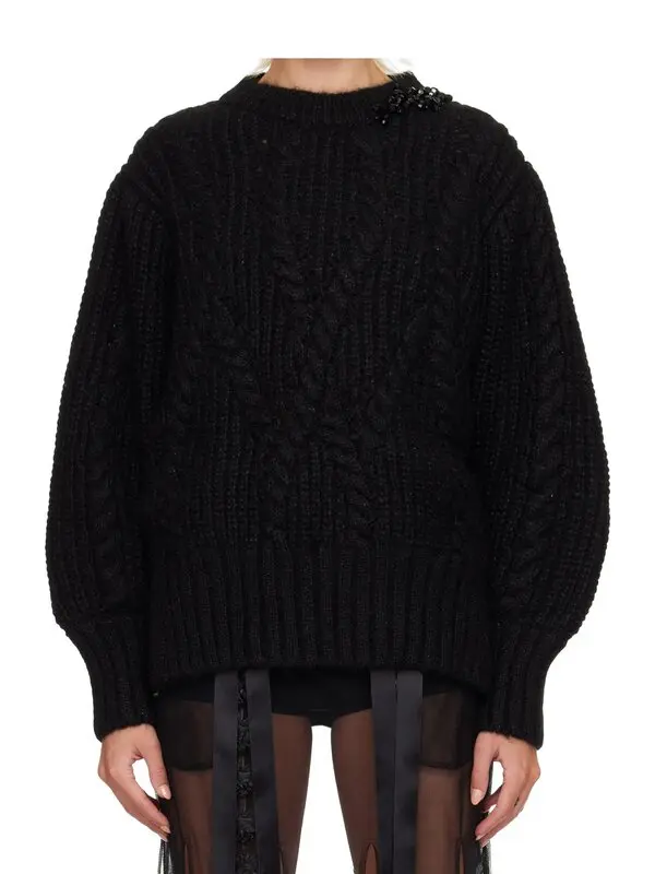 Simone Rocha Embellished Cable Knit Sweater - Black/inky Black