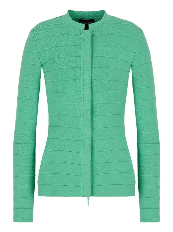 Emporio Armani Round Neck Ribbed Cardigan - Green