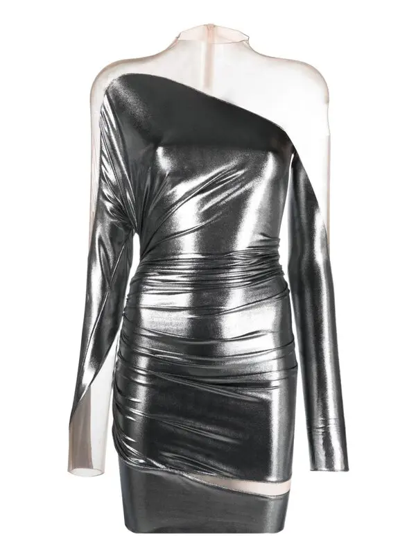 MUGLER Sheer Panelled Metallic Minidress - Black