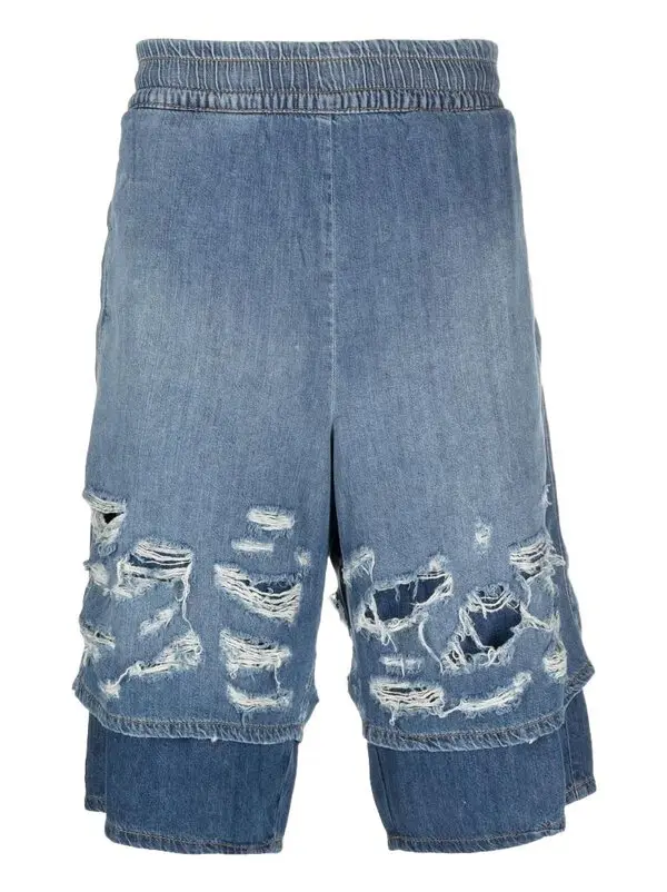 DIESEL® Distressed Denim Layered Shorts - Blue