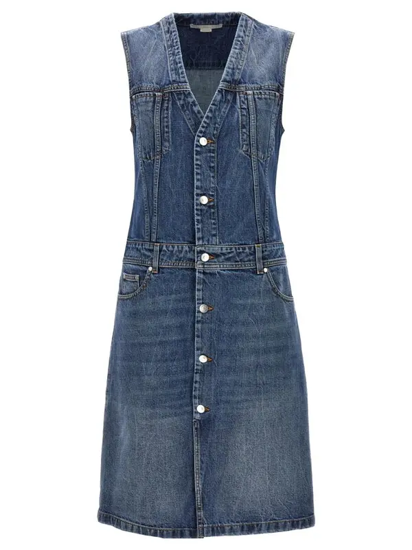 Stella McCartney Sleeveless V-neck Denim Midi Dress - Blue