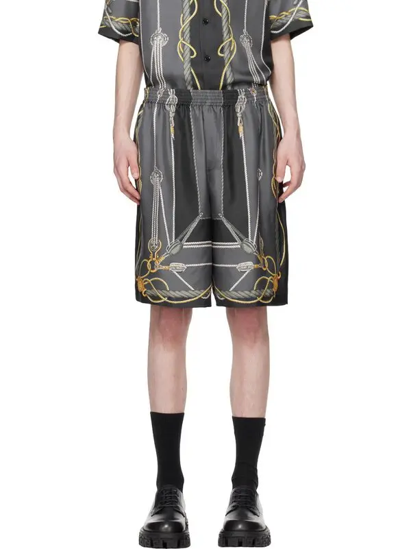 Versace Nautical Print Silk Shorts - Black