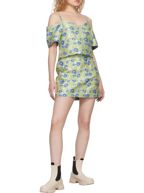 GANNI Floral Jacquard Off-shoulder Blouse - Nude
