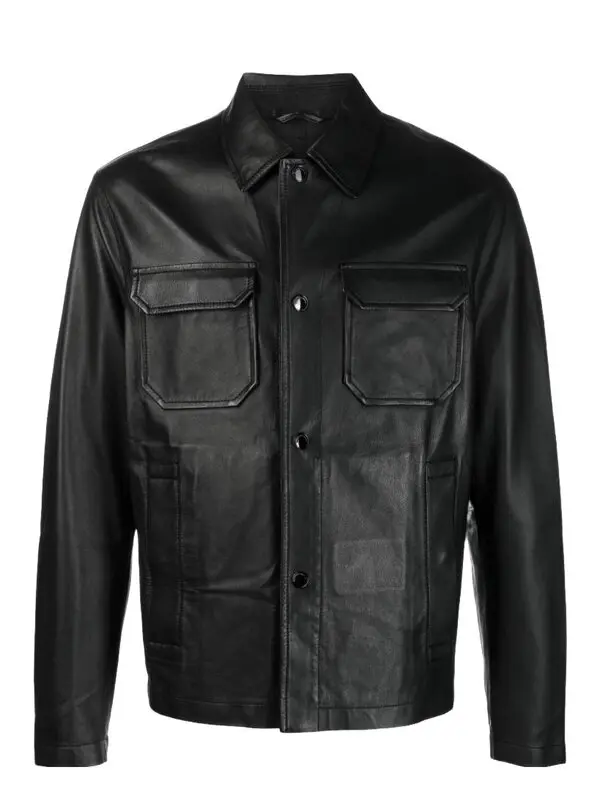 Emporio Armani Leather Logo Patch Jacket - Black