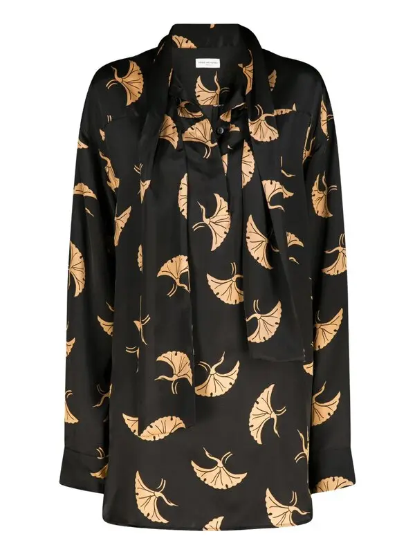 Dries Van Noten Graphic Printed Long Sleeve Shirt - Black