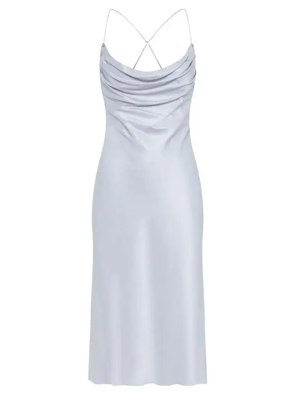 DION LEE Cowl Neck Pleated Strap Midi Dress - White