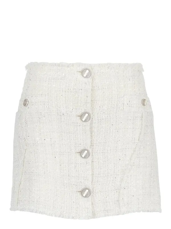 Gcds Tweed Mini Skirt With Sequins And Logo Buttons - Off White