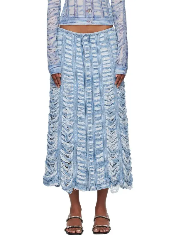 DIESEL® Denim Midi Skirt With Lotus Leaf Hem - Gray