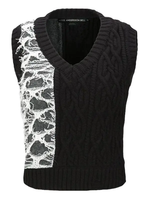 Andersson Bell Boucle Cable Patchwork Knit Vest - Black