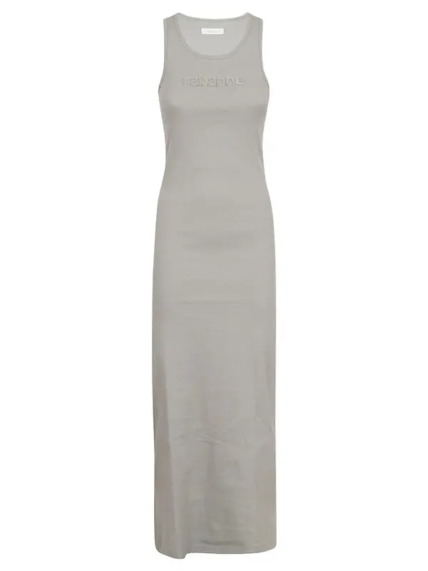 Rabanne Logo Flocked Sleeveless Midi Dress - Gray