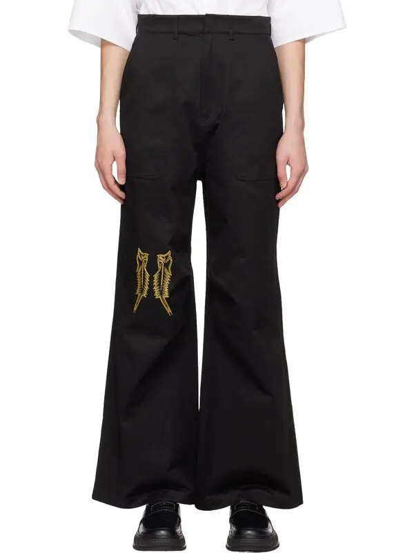 We11Done Logo Embroidered Wide-leg Casual Pants - Black