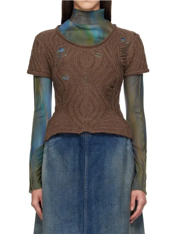 Andersson Bell Cable Knit Layered T-shirt - Brown