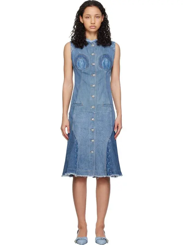 MARINE SERRE Logo Midi Dress - Blue