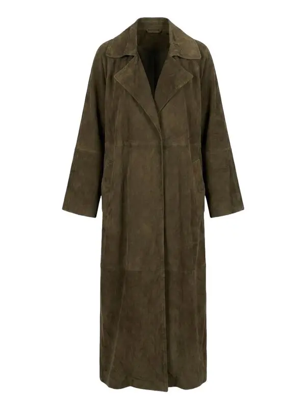 Nour Hammour Althea Belted Suede Coat - Green