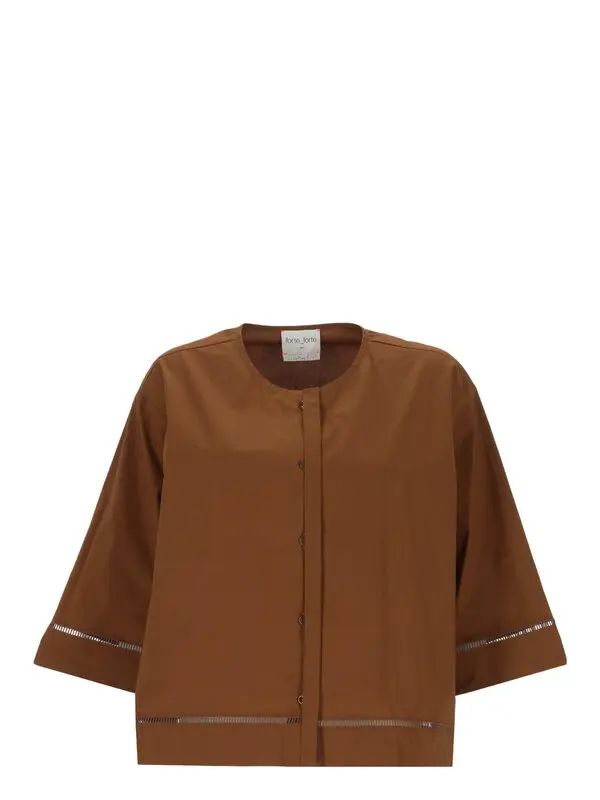 FORTE_FORTE Button-up Crewneck Top - Chocolate