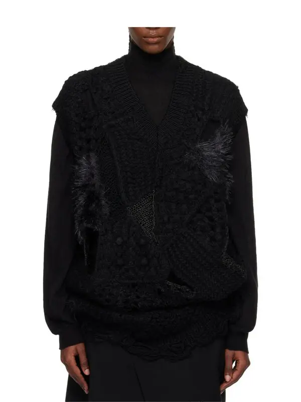 Junya Watanabe Patchwork V-neck Sweater Vest - Black