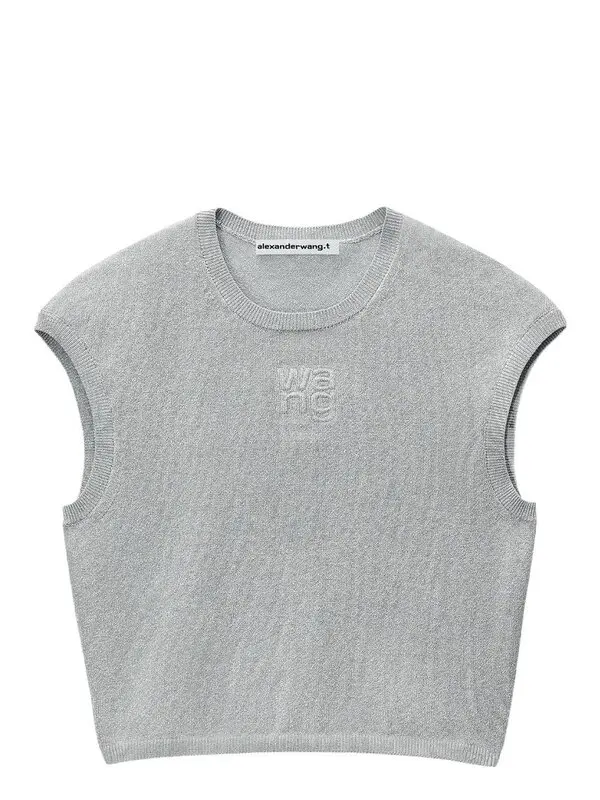 Alexander Wang Sleeveless Cropped Top With Embossed Logo - Gray