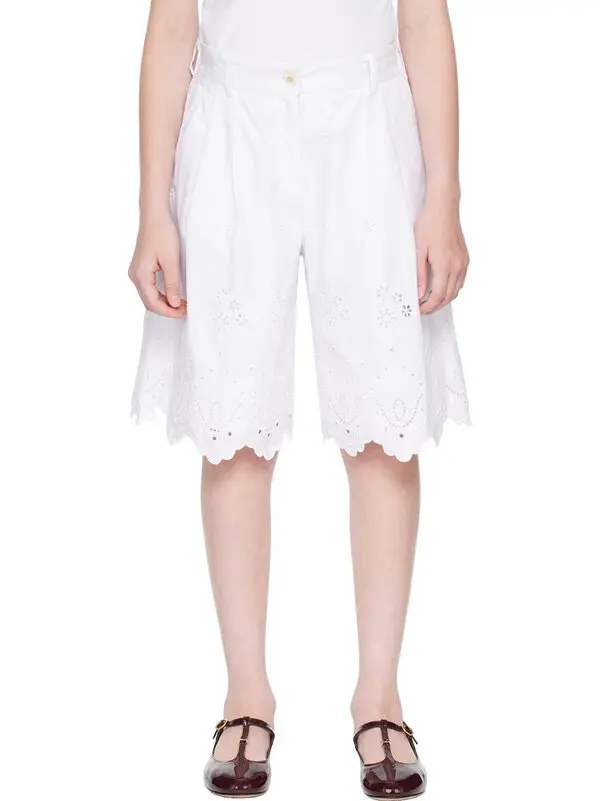 Dolce & Gabbana Broderie Anglaise Cotton Poplin Shorts - White