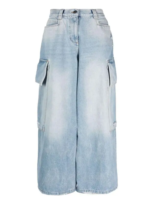 Palm Angels Wide Leg High Waist Cargo Jeans - Blue