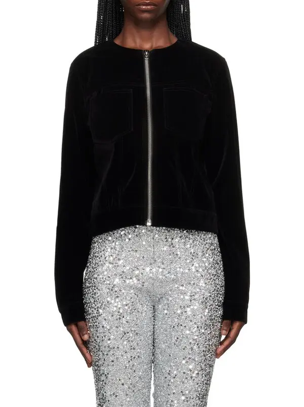 We11Done Collarless Zip-up Jacket - Black