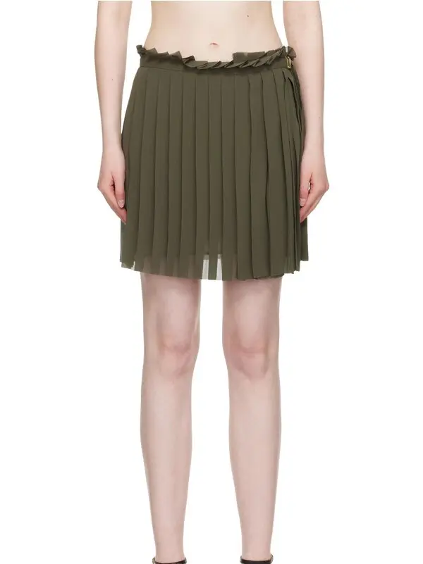 Ami Khaki Pleated Miniskirt - Nude