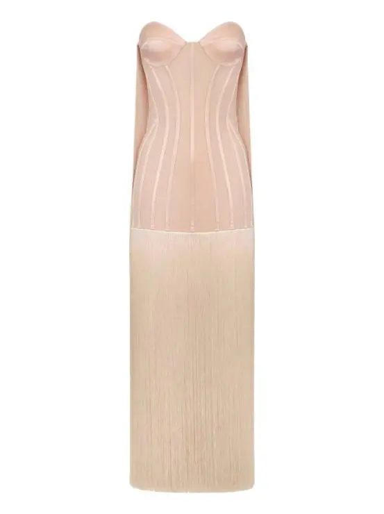 Elisabetta Franchi Fringe Detail Corset Maxi Dress - Nude