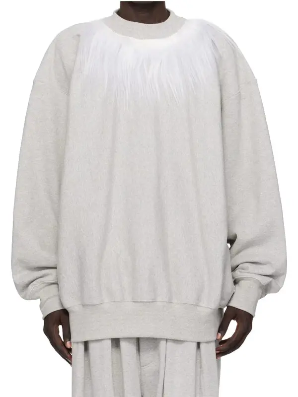 HED MAYNER Fur Trim French Terry Pullover - Medium Gray
