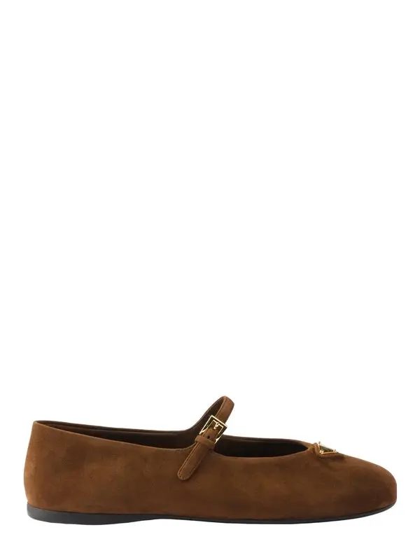 Prada Suede Ballerinas With Buckle Detail - Cocoa Brown