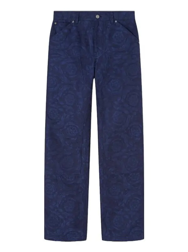 Versace Baroque Pattern Straight Leg Trousers - Blue