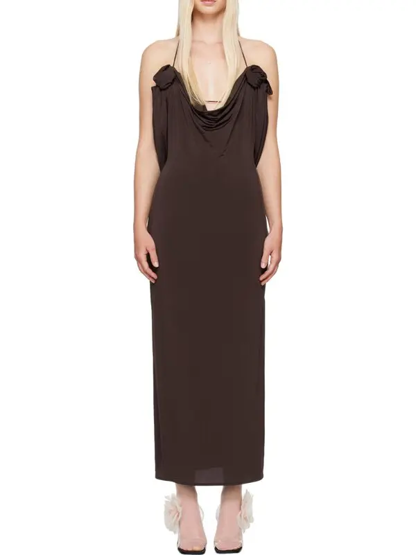 Magda Butrym Cowl Neck Maxi Dress With Floral Applique And Lace Detail - Black