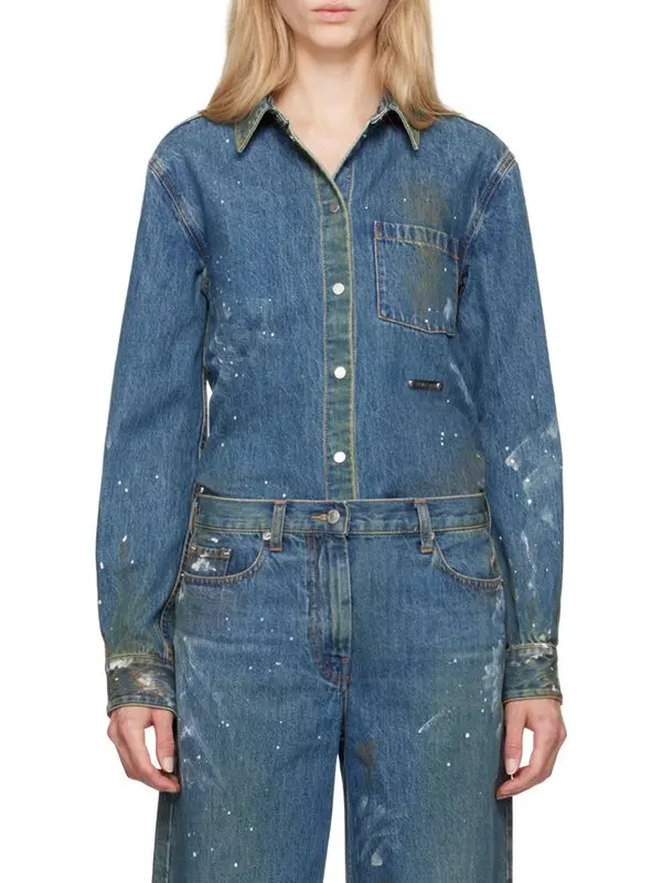 Helmut Lang Painted Effect Denim Shirt - Blue