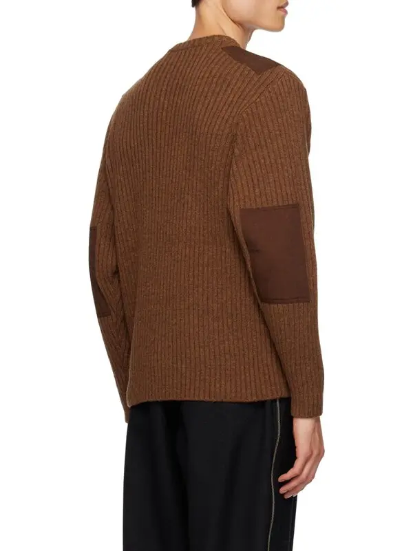 Undercover Rib Knitted V-neck Sweater With Patch Pockets And Embellished Shoulders - Brown