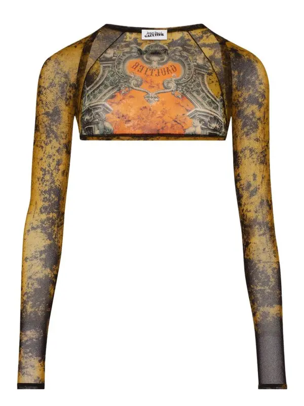 JEAN PAUL GAULTIER Cropped Printed Long Sleeve Top - Brown