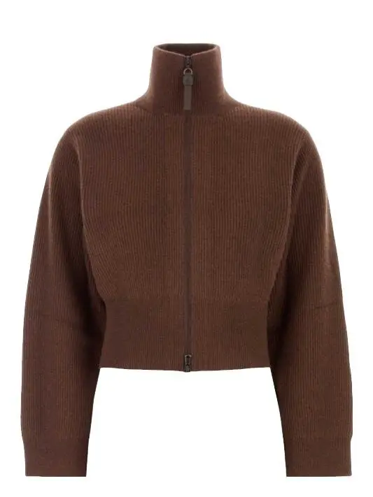 Brunello Cucinelli High Neck Zip-up Jacket - Brown