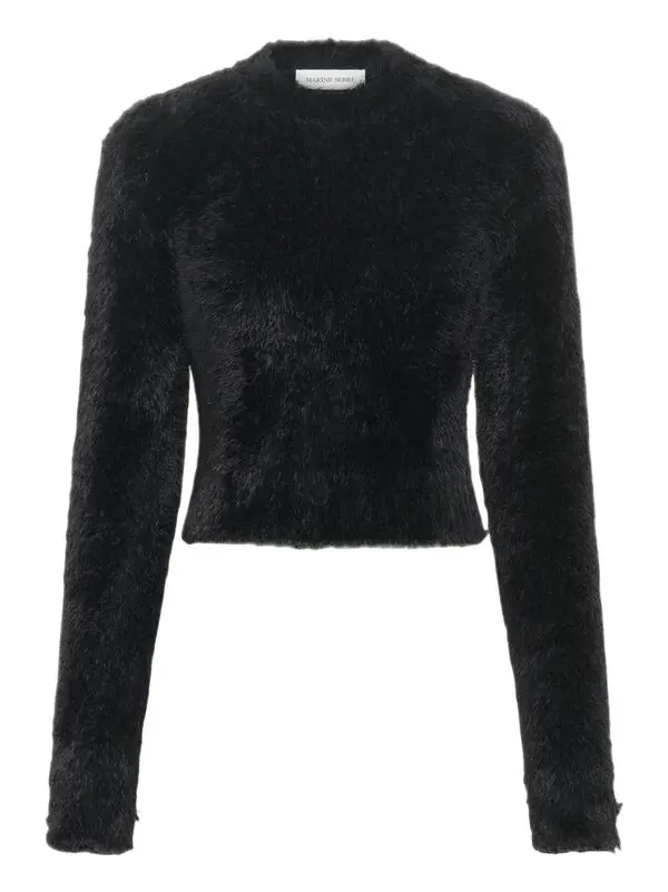 MARINE SERRE Slim Fit Cropped Crewneck Sweater - Black