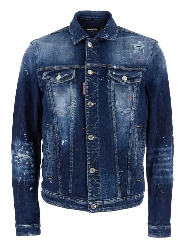 Dsquared2 Distressed Painted Denim Jacket - Blue