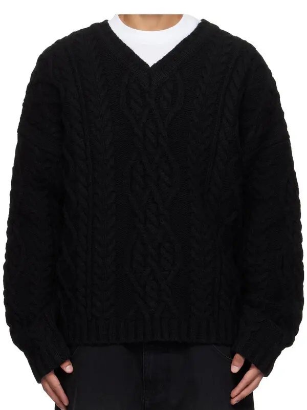 Vetements Cable Knit V-neck Sweater - Black