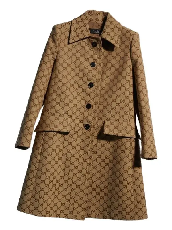 Gucci Gg Cotton Canvas Coat - Camel And Dark Brown