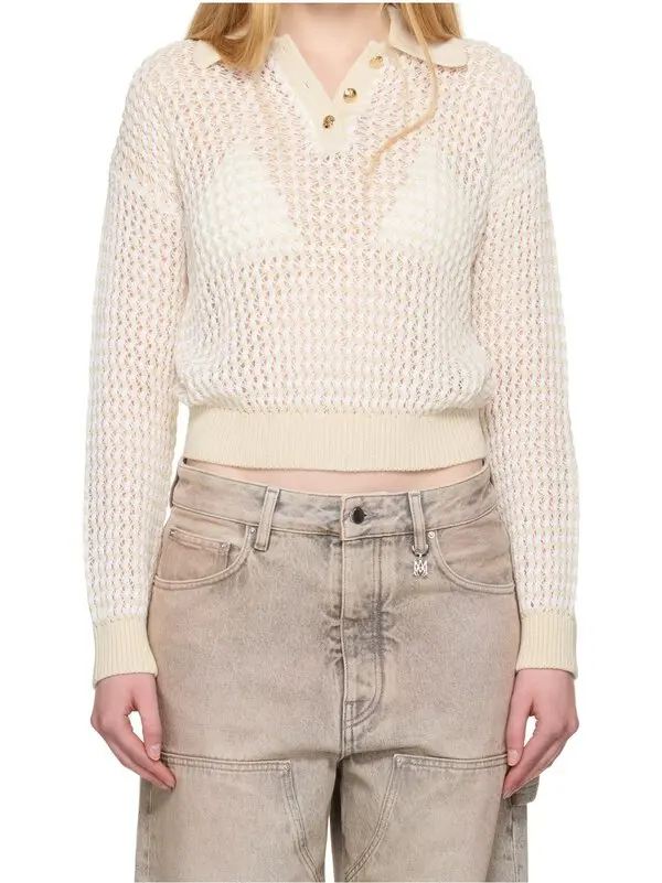 Amiri Open Back Crochet Polo Shirt - Nude