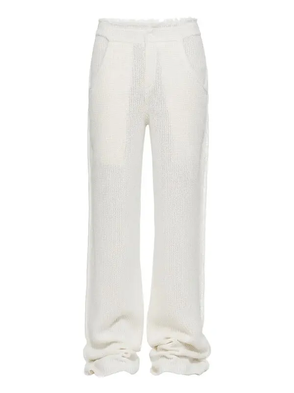 AYA MUSE Ribbed Knit Trousers With Frayed Details - White